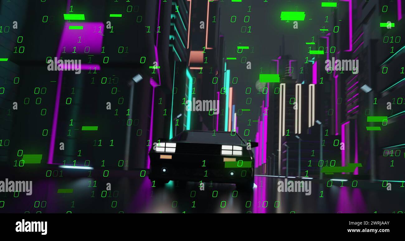 Image of digital interface with binary coding over car driving Stock ...
