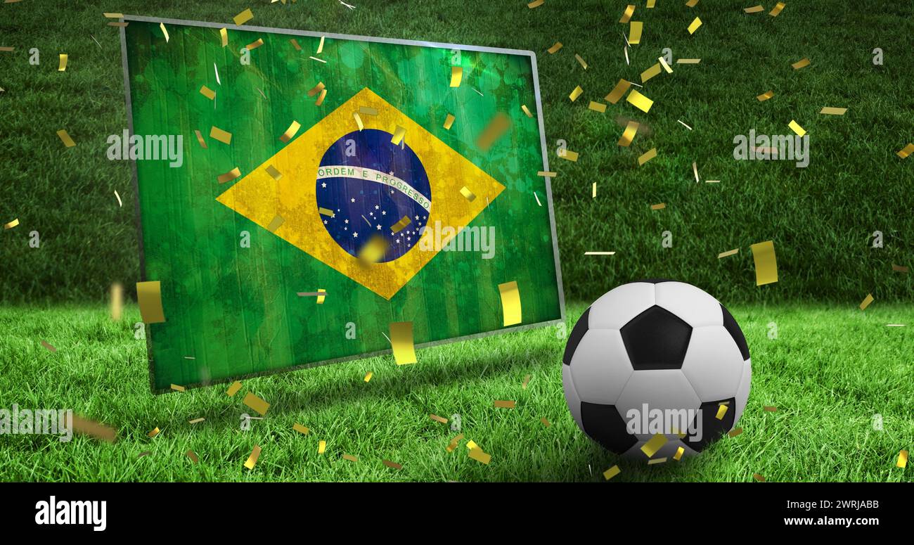Image of flag of brazil and football over stadium Stock Photo - Alamy