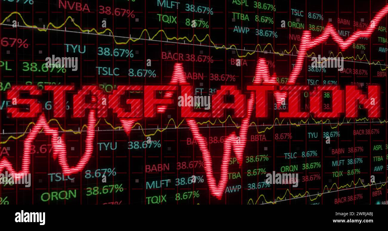 Image of stagflation text in red over graph and financial data processing Stock Photo - Alamy