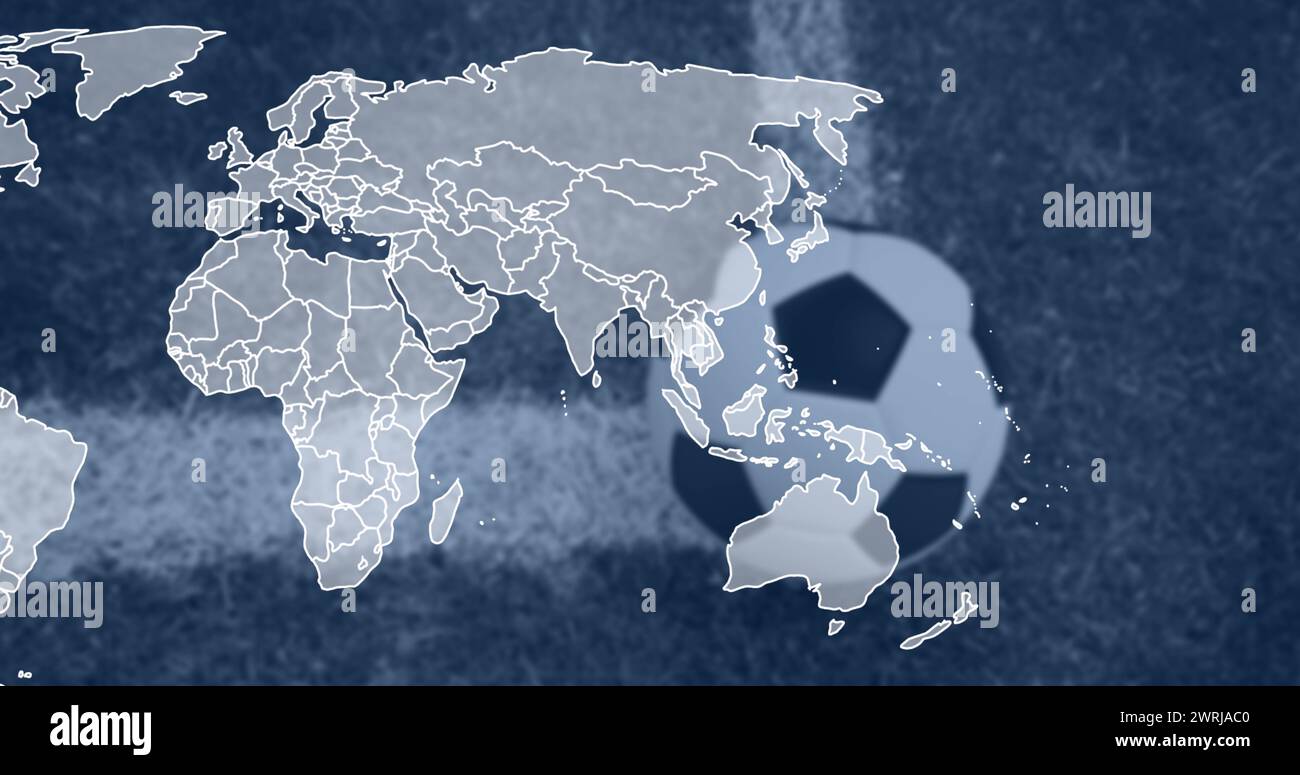 Image of moving world map over football ball Stock Photo - Alamy