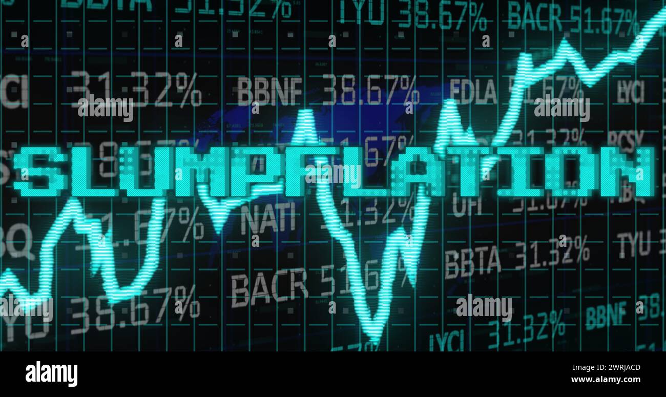 Image of slumpflation text in blue over graph and financial data ...