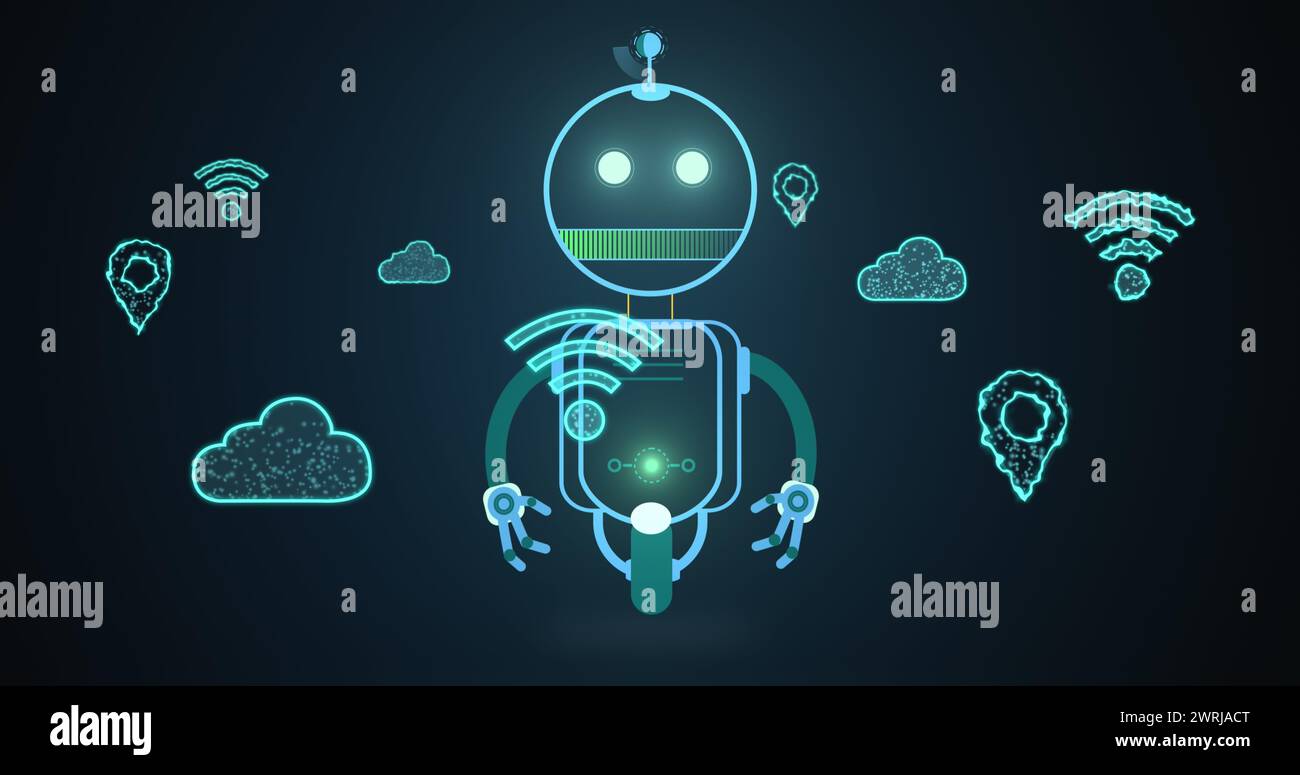 Image of ai chatbot icon and digital cloud and wifi icons. Global ...
