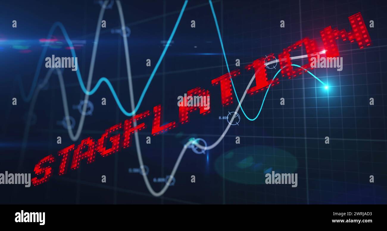 Image of stagflation text in red over graph and processing data Stock Photo - Alamy
