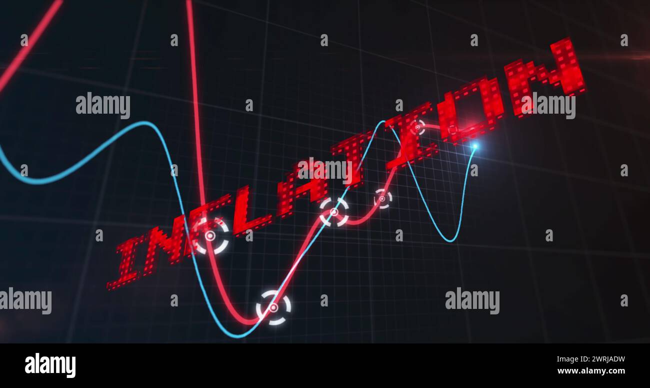 Image of inflation text in red over graph processing data on black background Stock Photo - Alamy