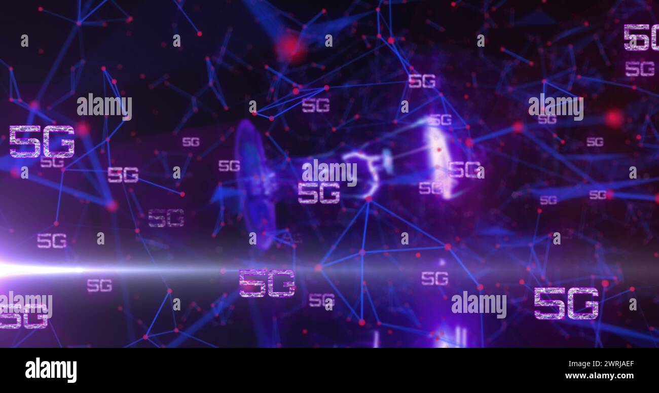 Image of network of 5g text over glowing connections Stock Photo - Alamy