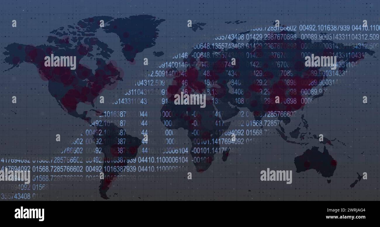 Image of rotating DNA strand made of data processing on world map Stock ...