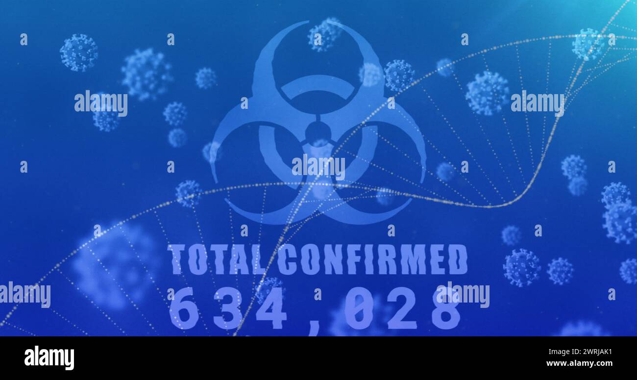 Image of the text Total Confirmed and rising number with Covid 19 cells ...