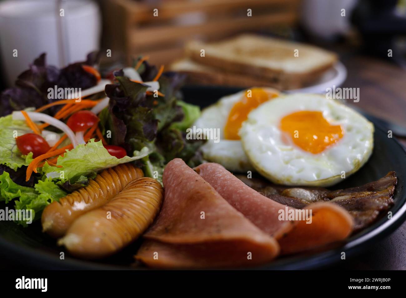 Healthy Breakfast With Fresh Organic Vegetable Salad Fried Egg And ...