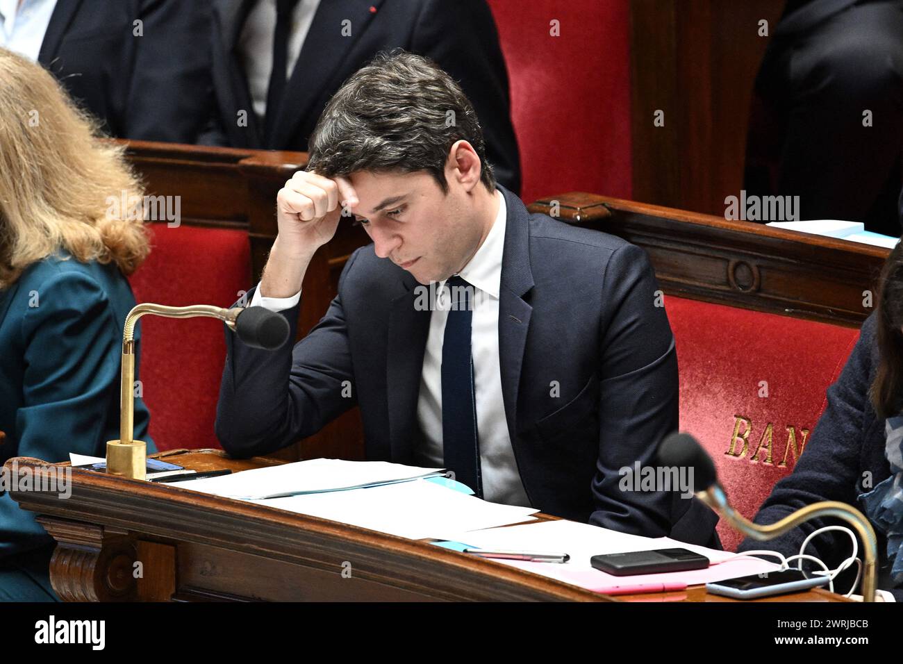 Paris, France. 13th Mar, 2024. French Prime Minister Gabriel Attal ...