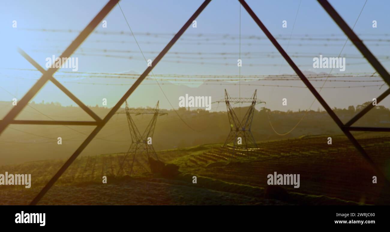 Image of countryside landscape with power lines Stock Photo - Alamy