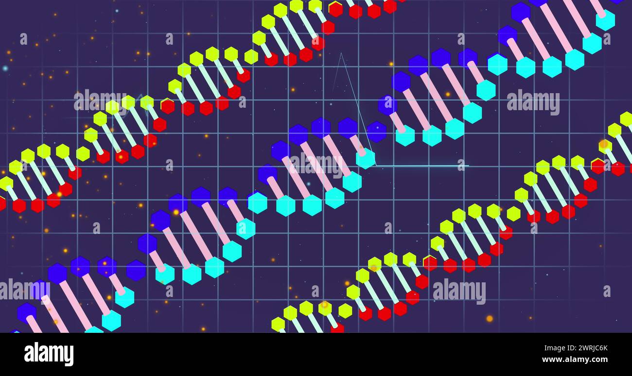 Image of icons, dna strands over data processing Stock Photo - Alamy