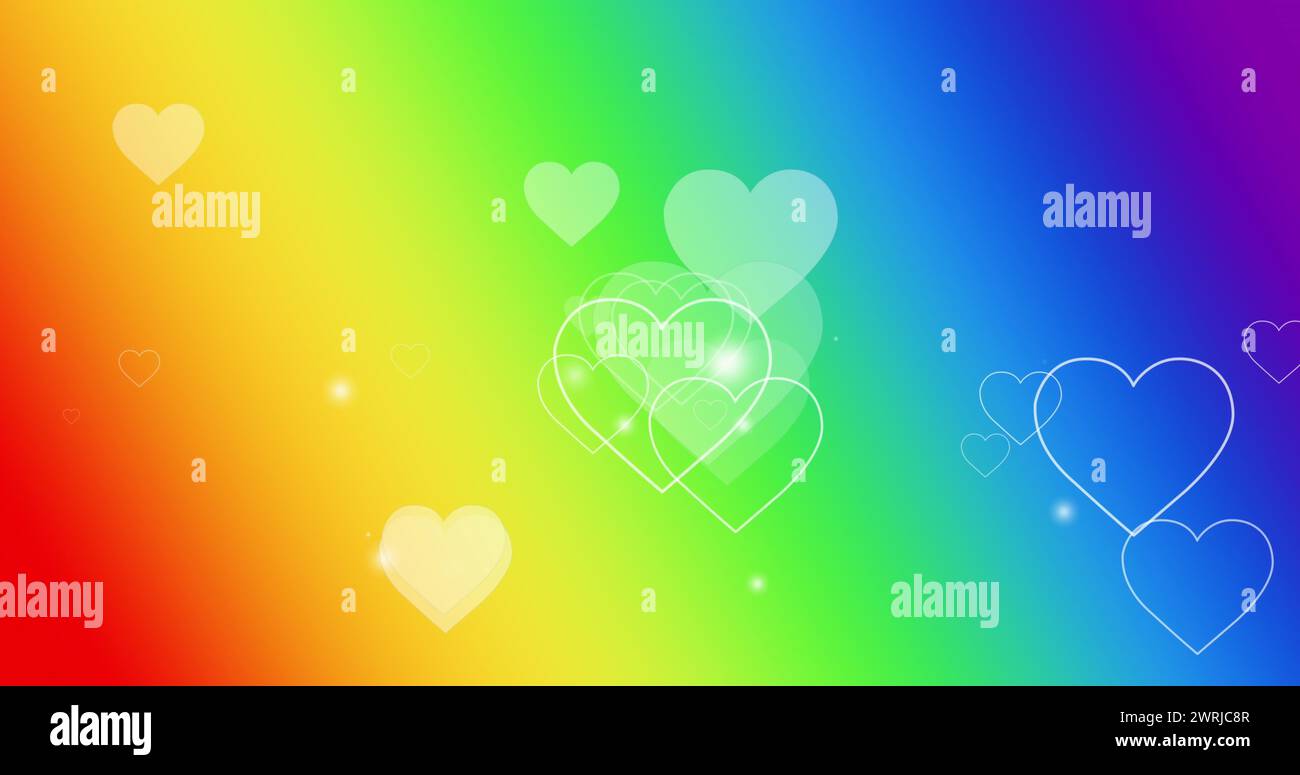 Image of hearts over rainbow background Stock Photo - Alamy