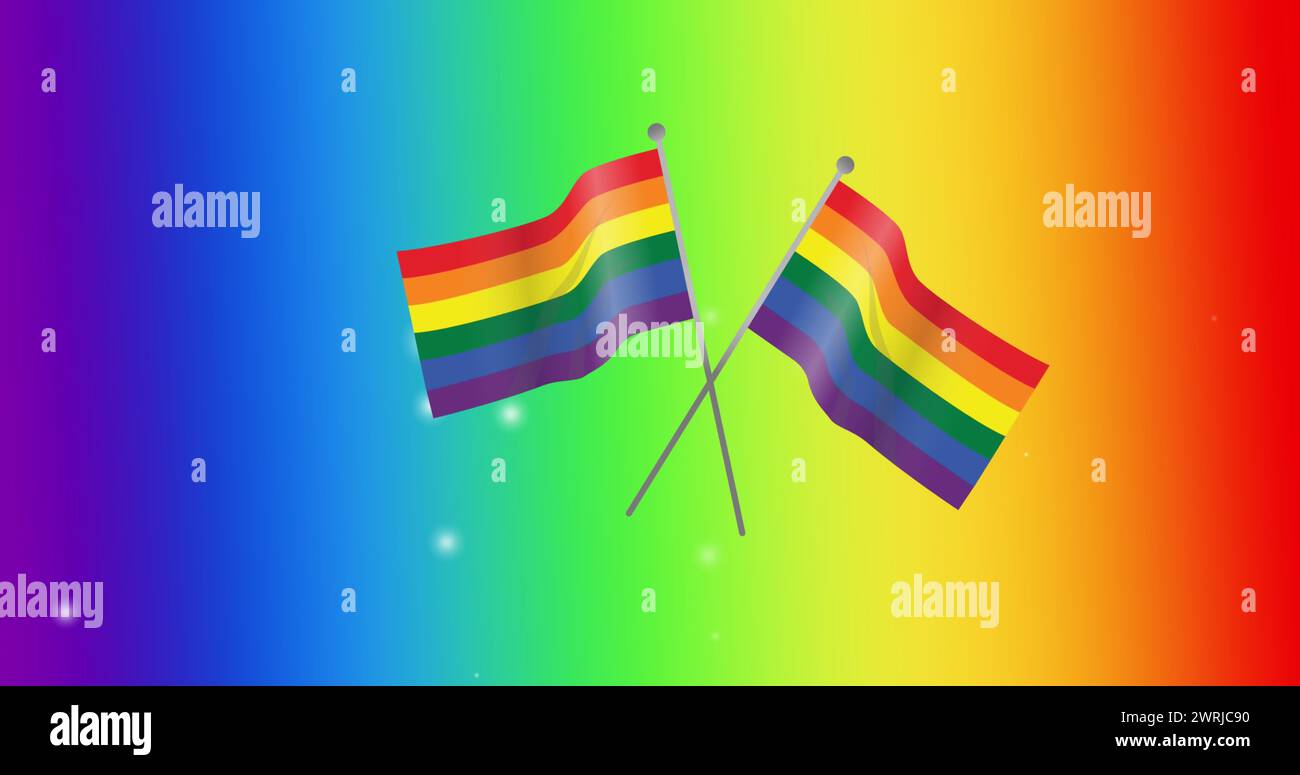 Image of rainbow flags over rainbow background Stock Photo - Alamy