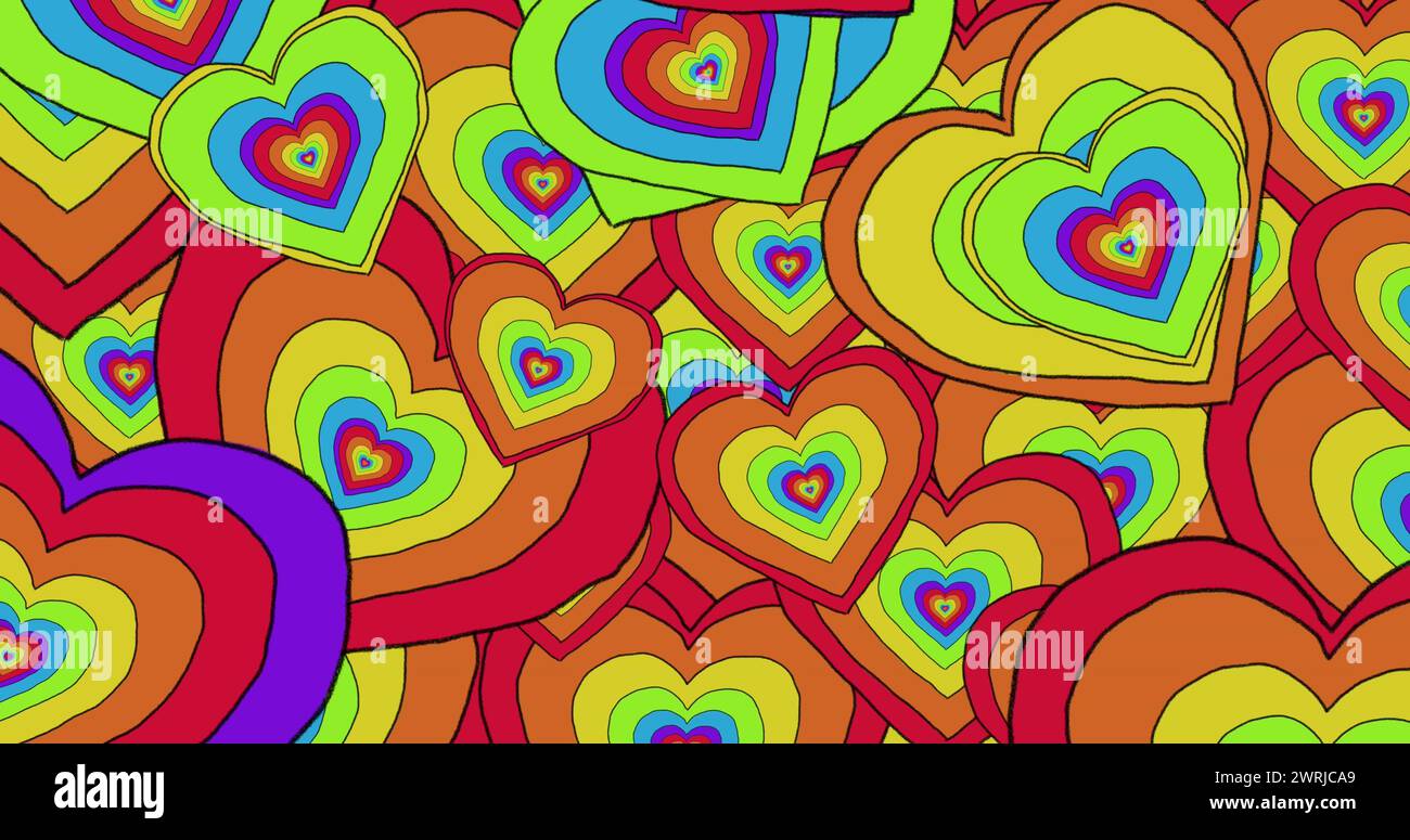 Image of rainbow hearts over rainbow background Stock Photo - Alamy
