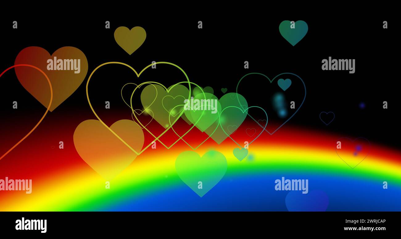 Image of rainbow hearts over rainbow background Stock Photo - Alamy