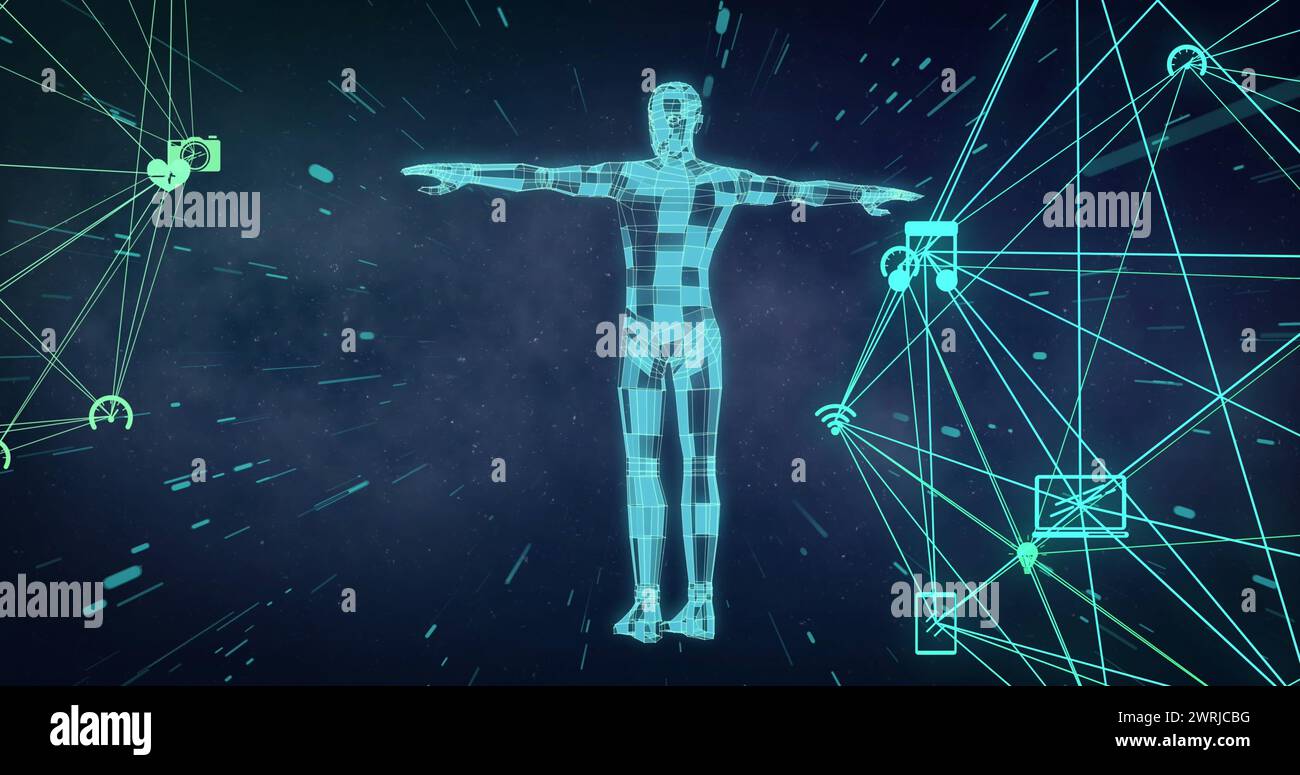 Image of networks of icons, human body over data processing Stock Photo ...