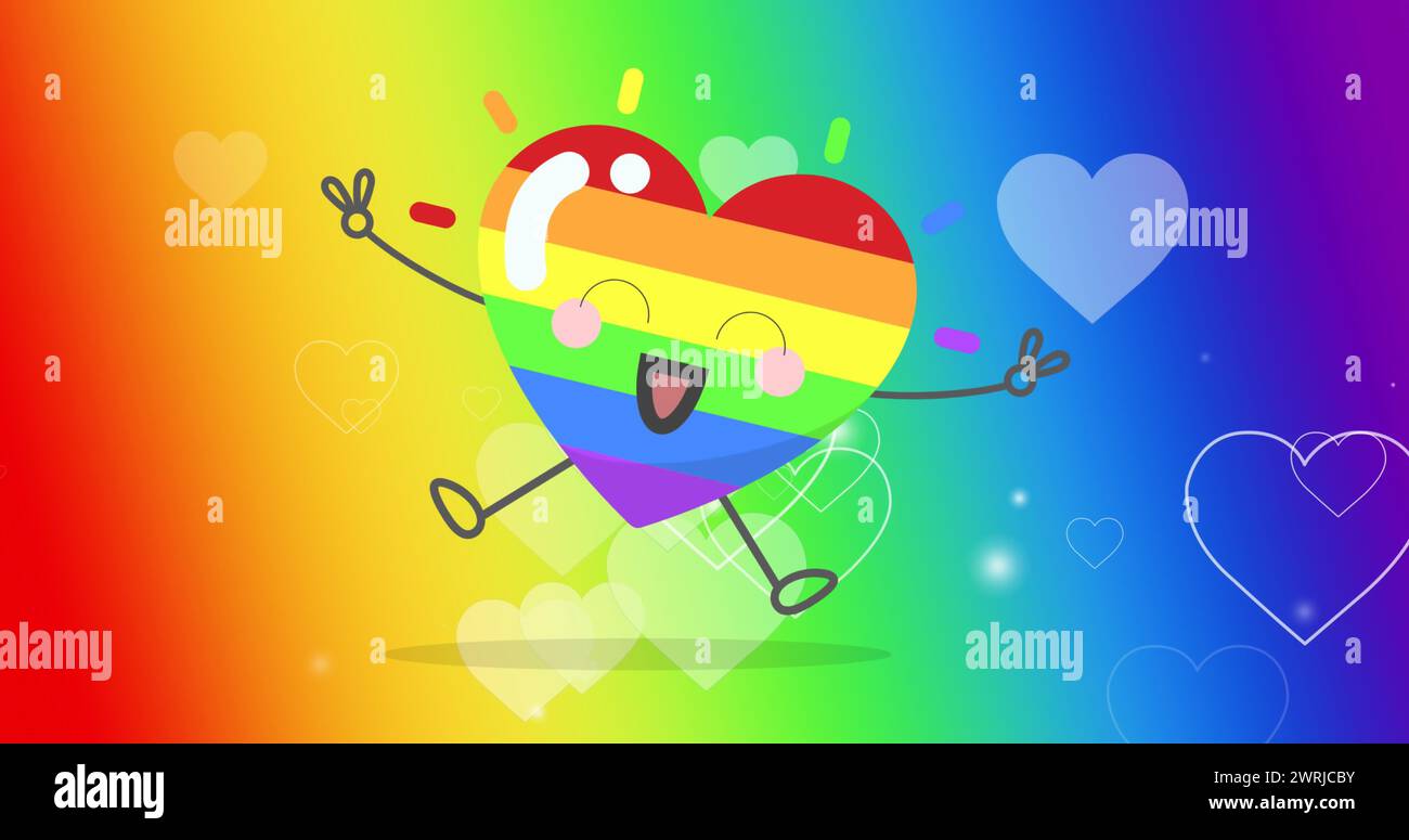 Image of smiling rainbow heart over rainbow background Stock Photo - Alamy