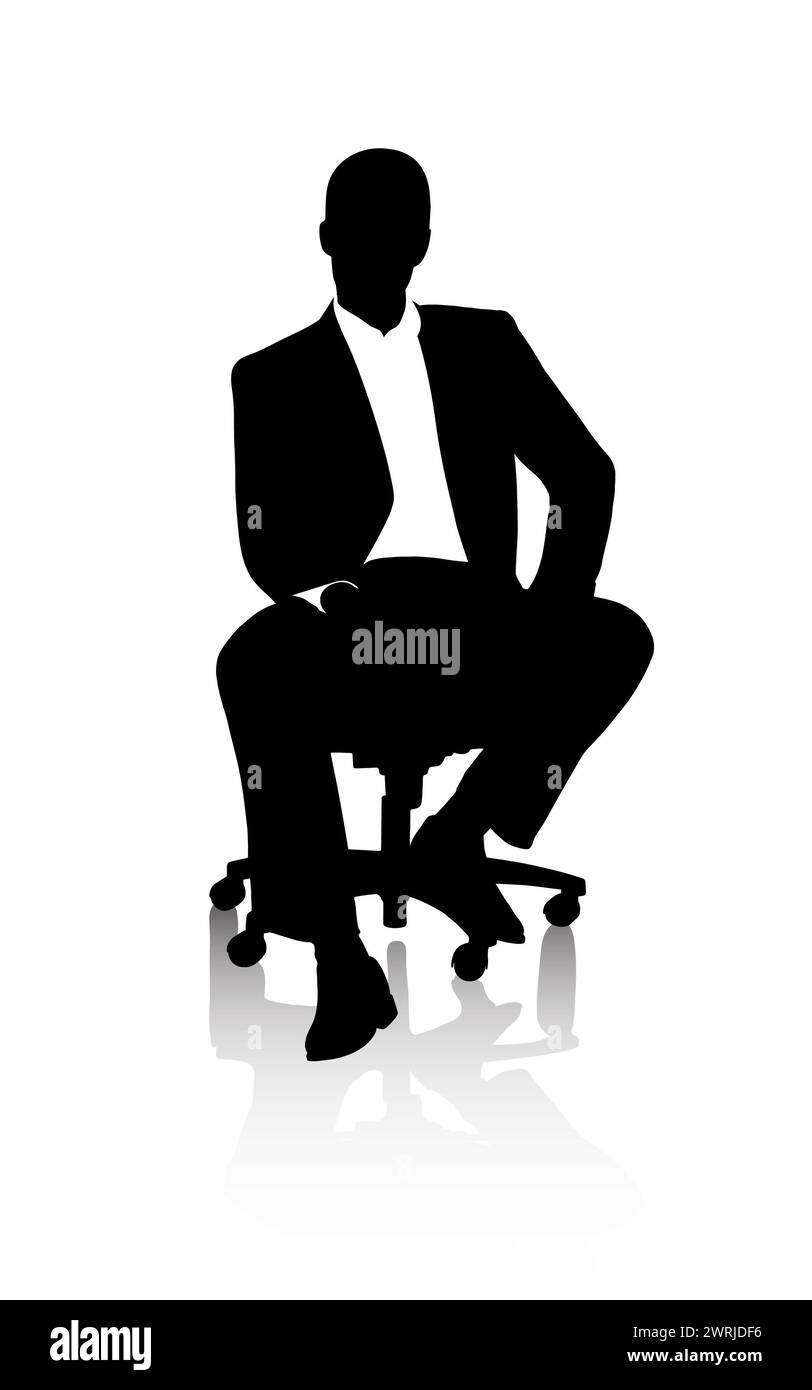 Professional, sitting and silhouette of businessman by white background ...