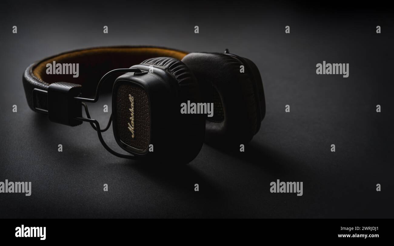 Antalya, Turkey - March 4, 2024: brown Marshall Major II headphones on ...