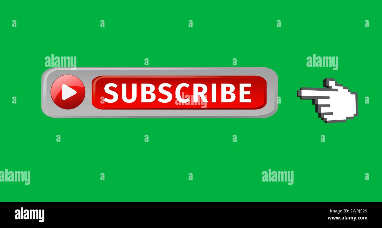 Digital image of the word SUBSCRIBE and play icon with hand icon vector ...