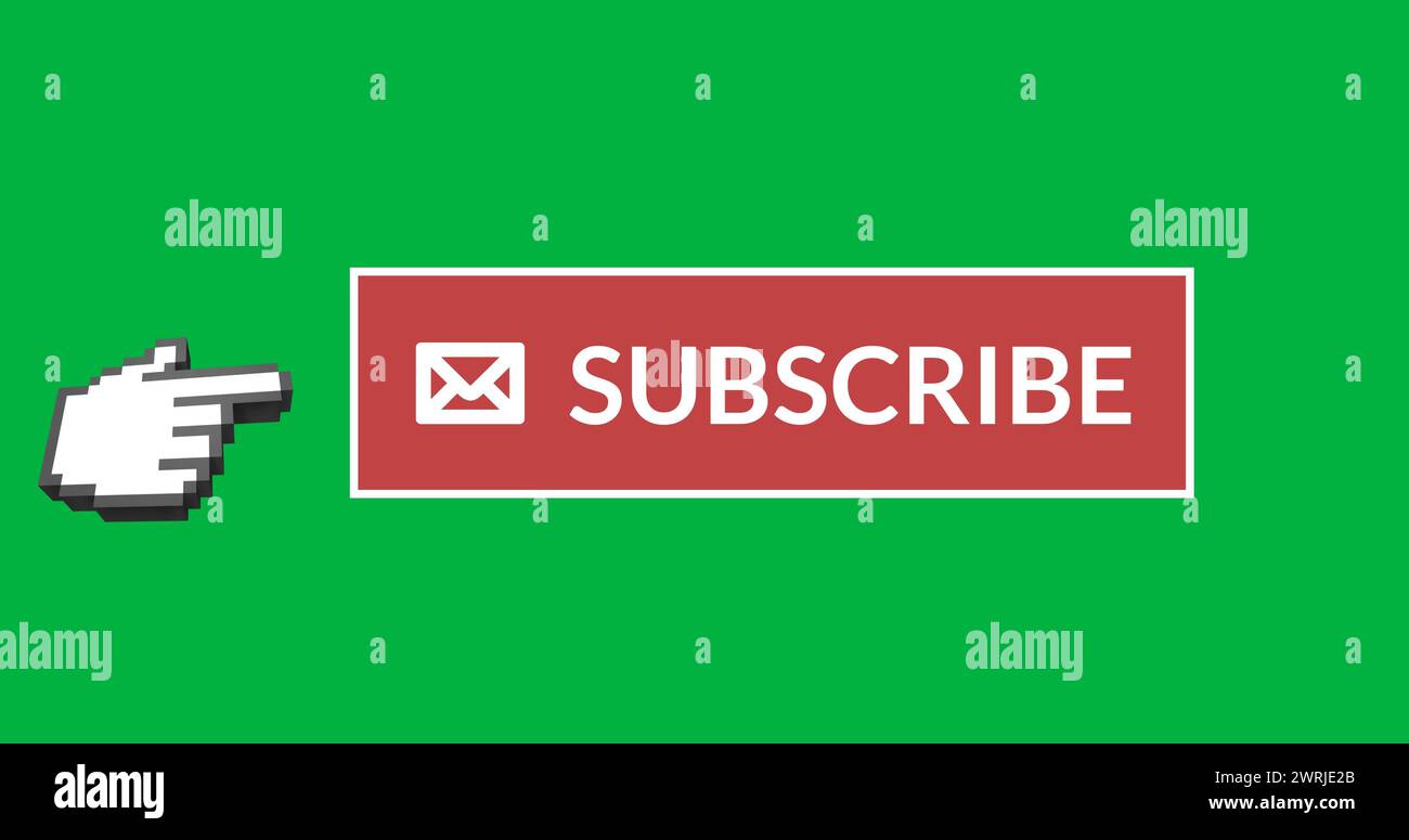 Digital image of the word SUBSCRIBE and messaging icon in red bar with ...