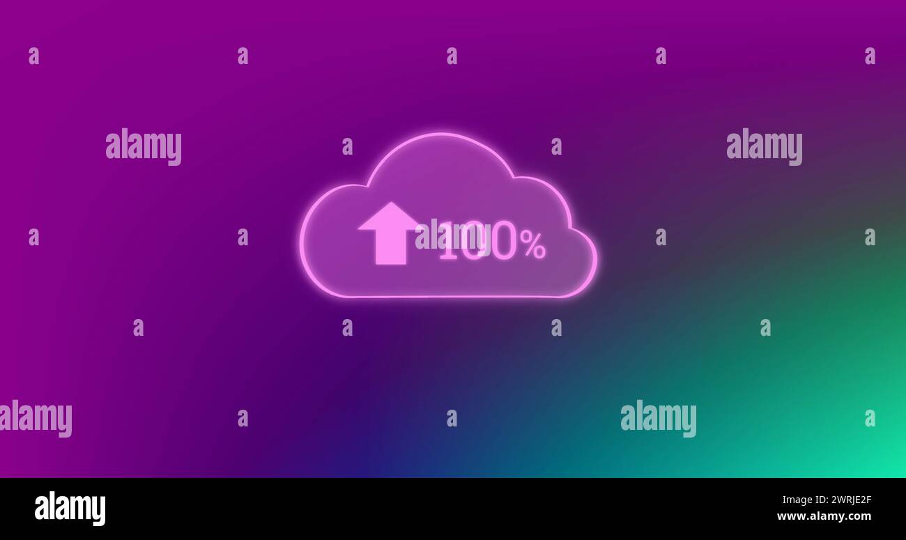 Digital image shows upload progress on a green-violet background in 4k ...