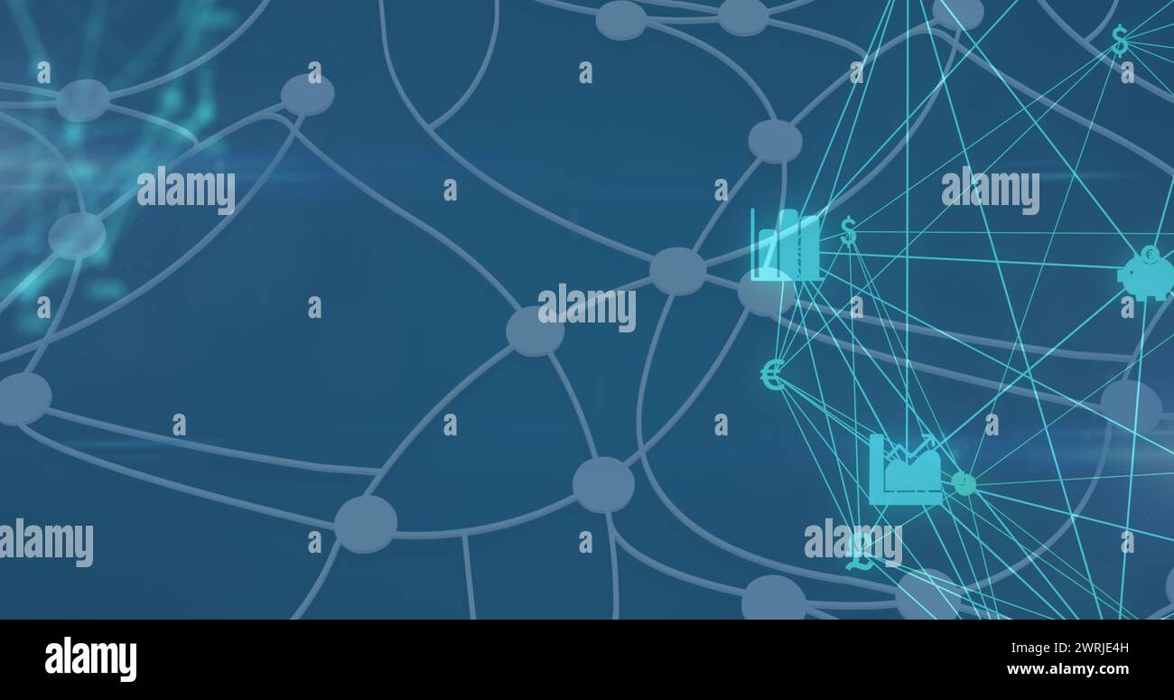 Image of network of connections with financial icons Stock Photo - Alamy