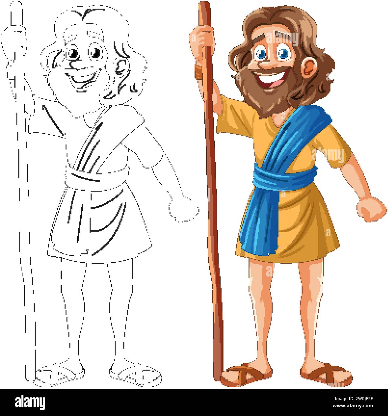 Colorful and line art of a happy cartoon shepherd Stock Vector Image ...