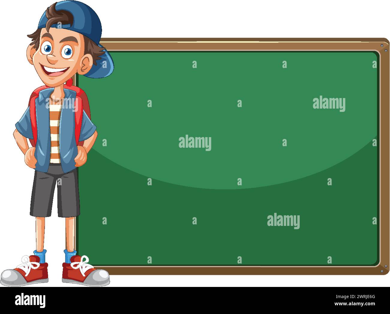 Cheerful cartoon student standing next to empty board Stock Vector ...