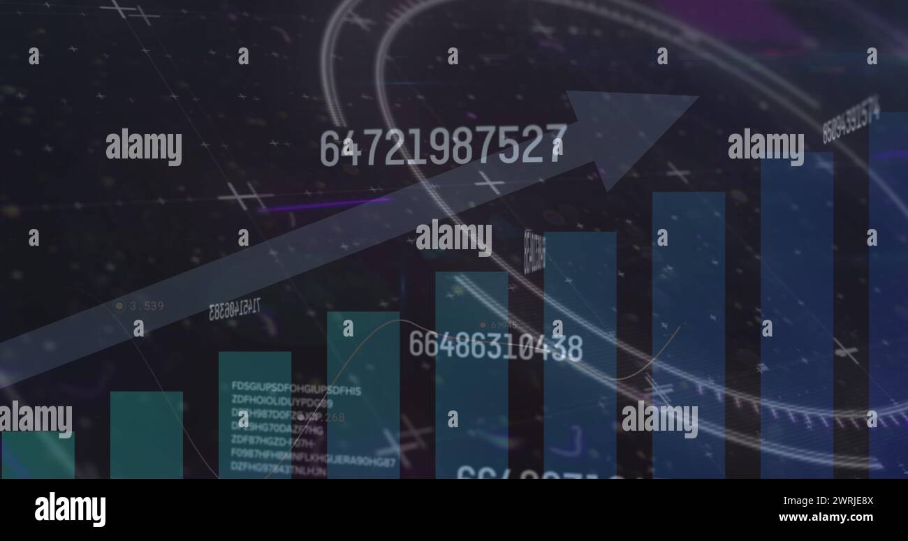 Graphs and numbers overlay a digital interface, suggesting data ...