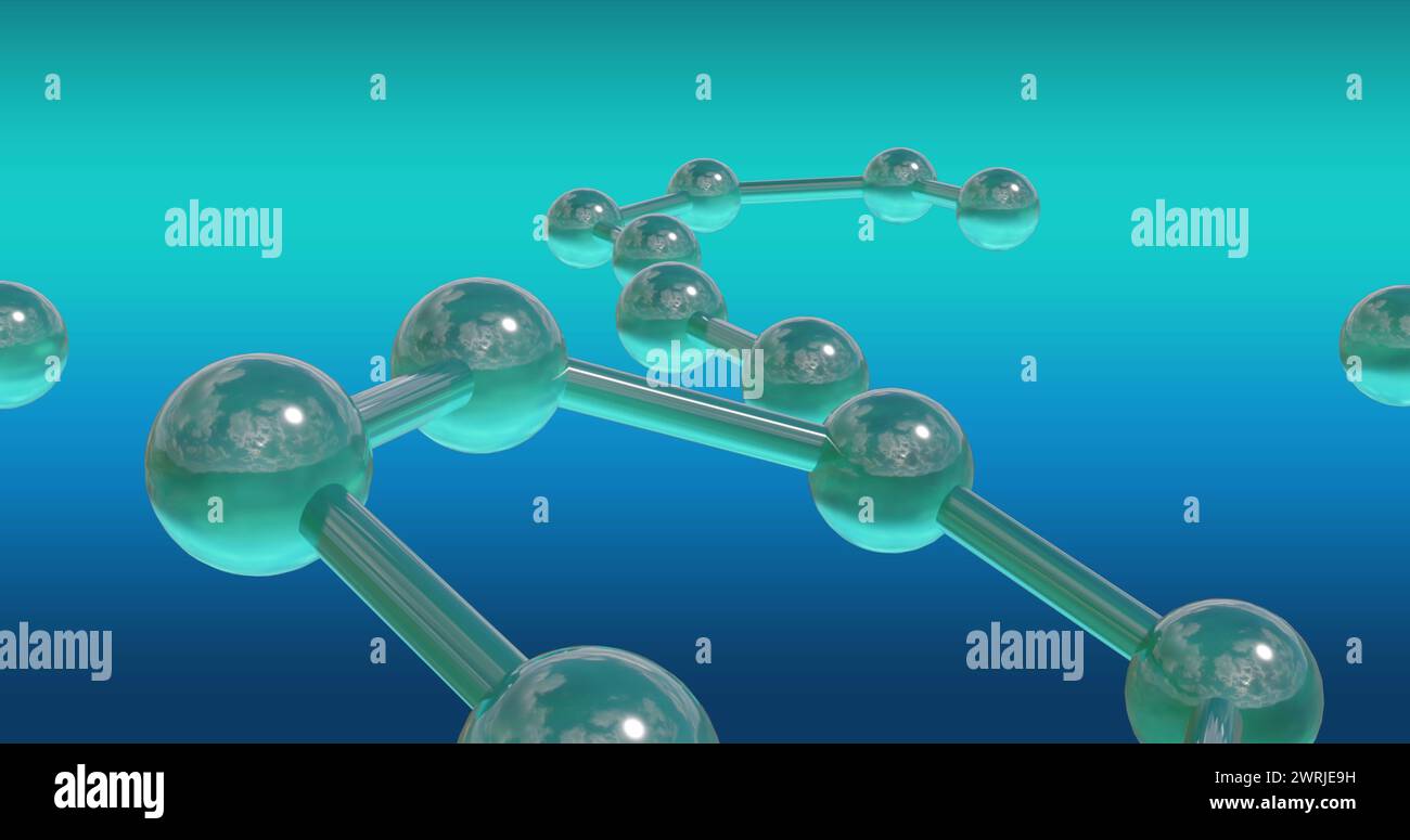 Image of 3d micro of molecules on green and blue background Stock Photo ...