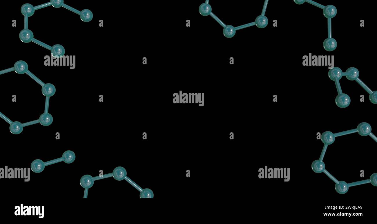 Image of 3d micro of network of molecules on black background Stock ...