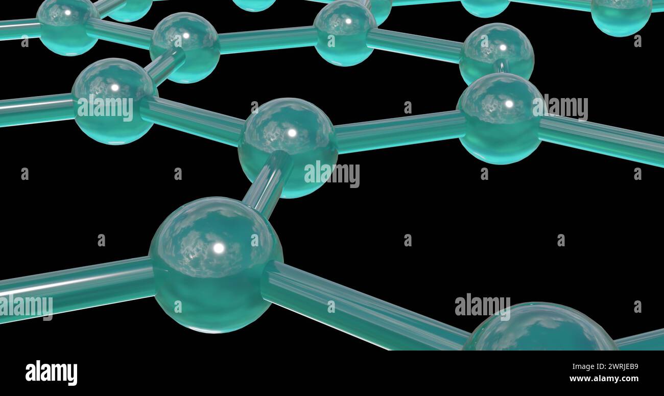 Image of 3d micro of network of molecules on black background Stock ...