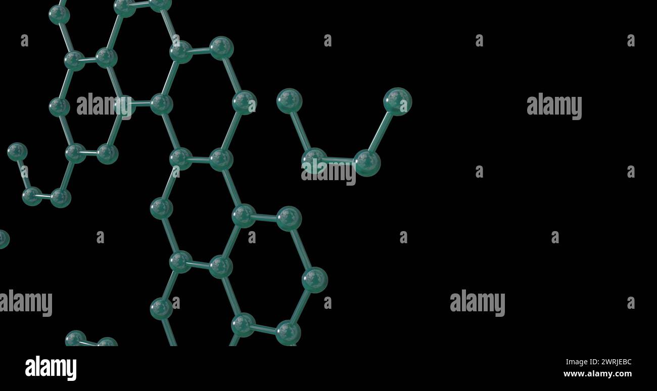 Image of 3d micro of network of molecules on black background Stock ...