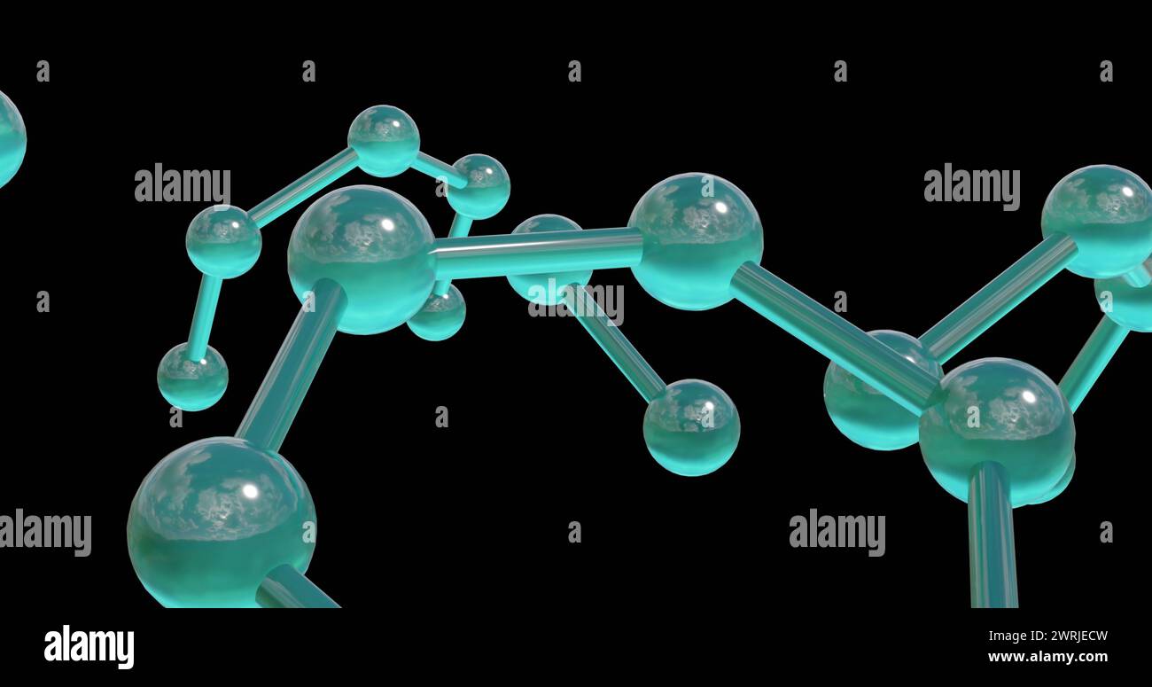 Image of 3d micro of network of molecules on black background Stock ...