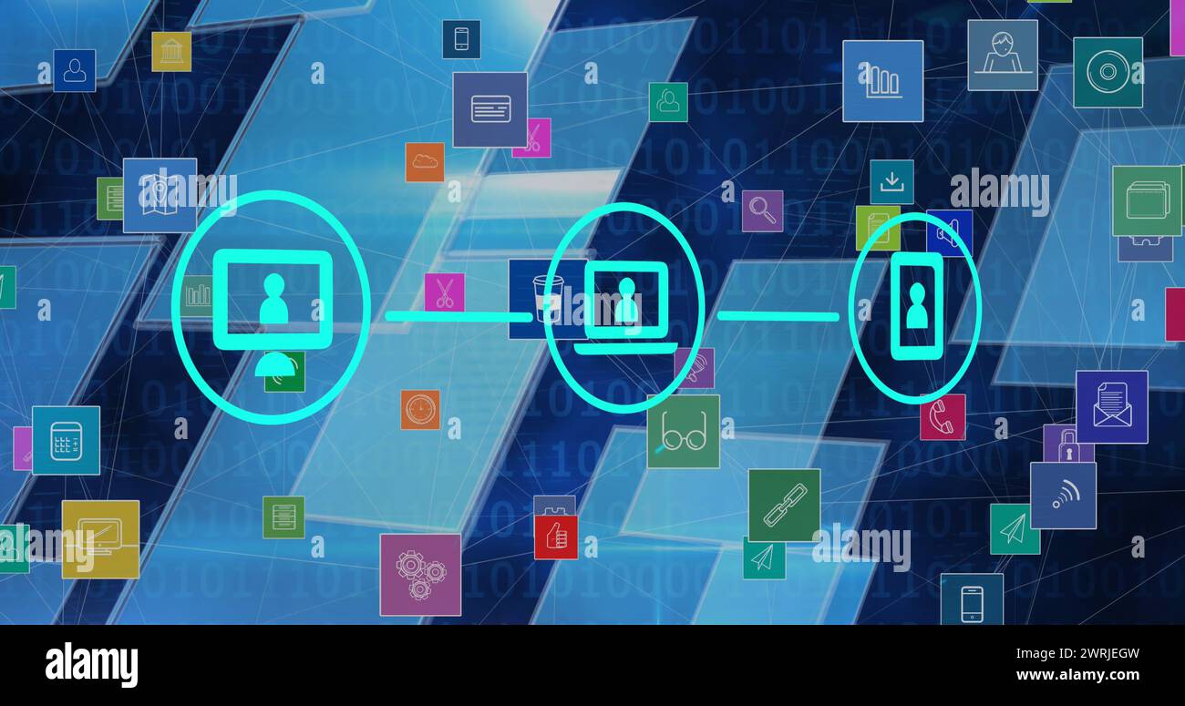 Image of digital icons over blue screens and binary coding Stock Photo ... Image of digital icons over blue screens and binary coding Stock Photo ...
