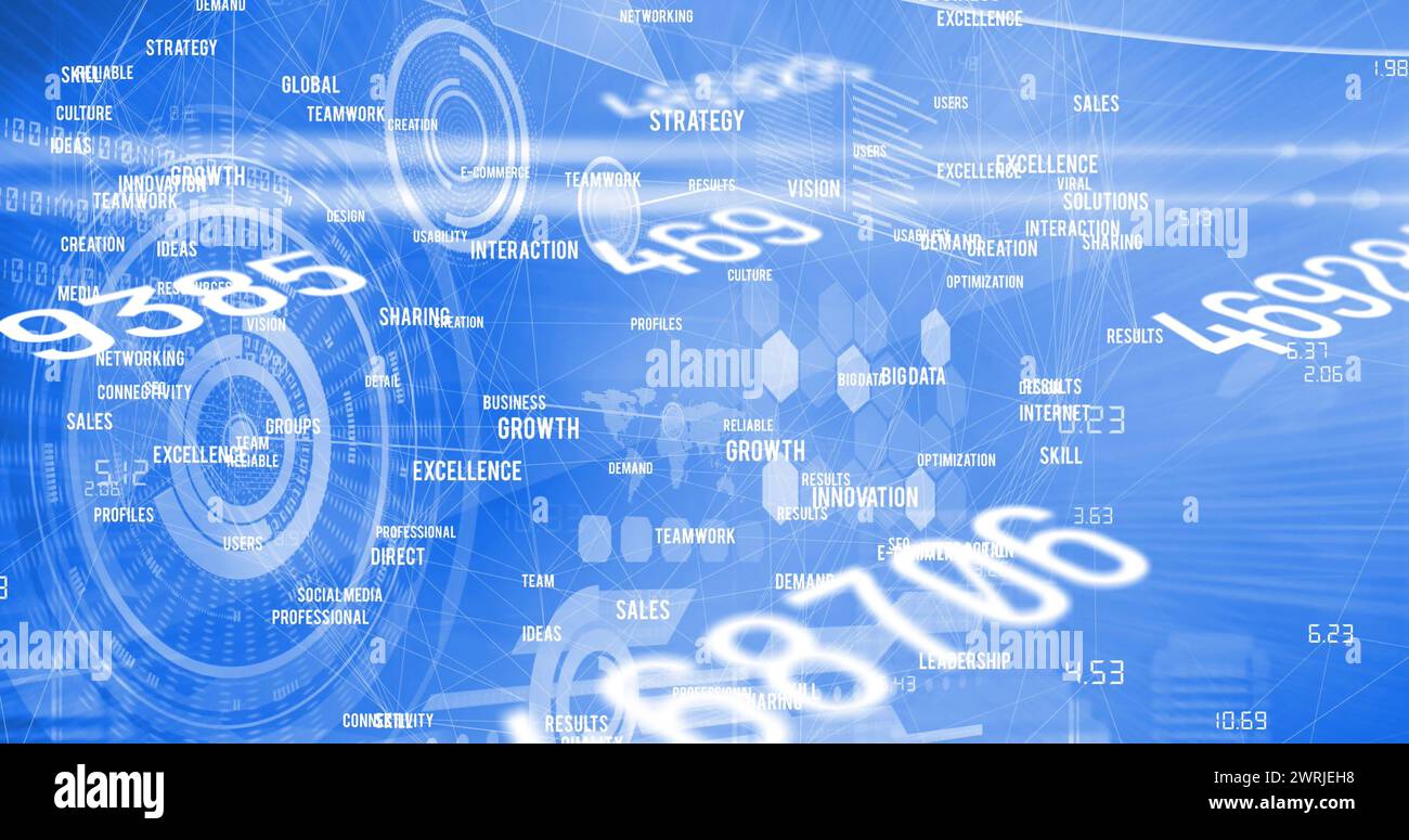 Image of numbers changing and scopes scanning on blue background Stock ...