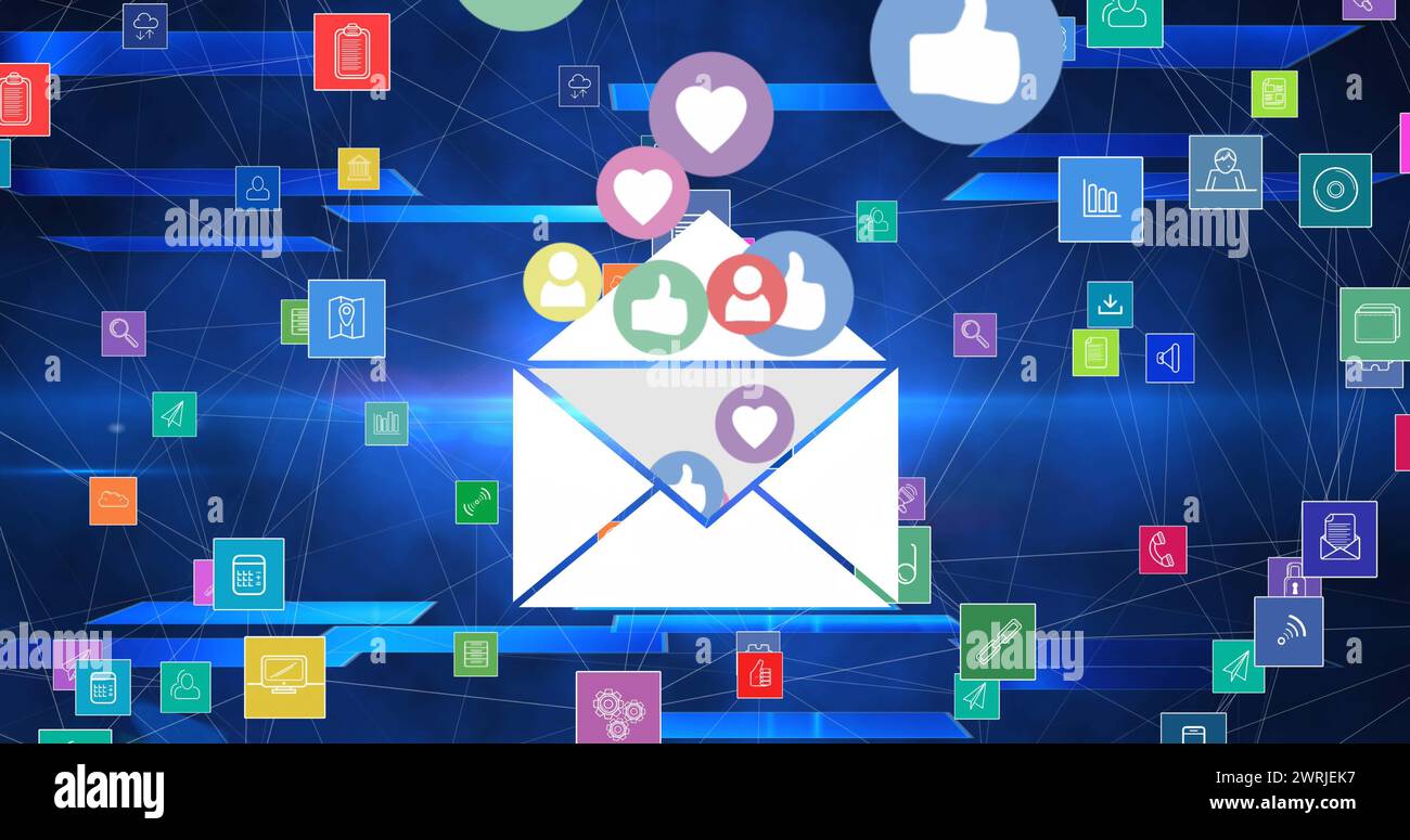 Image of network social media digital icons with mail envelope Stock ...