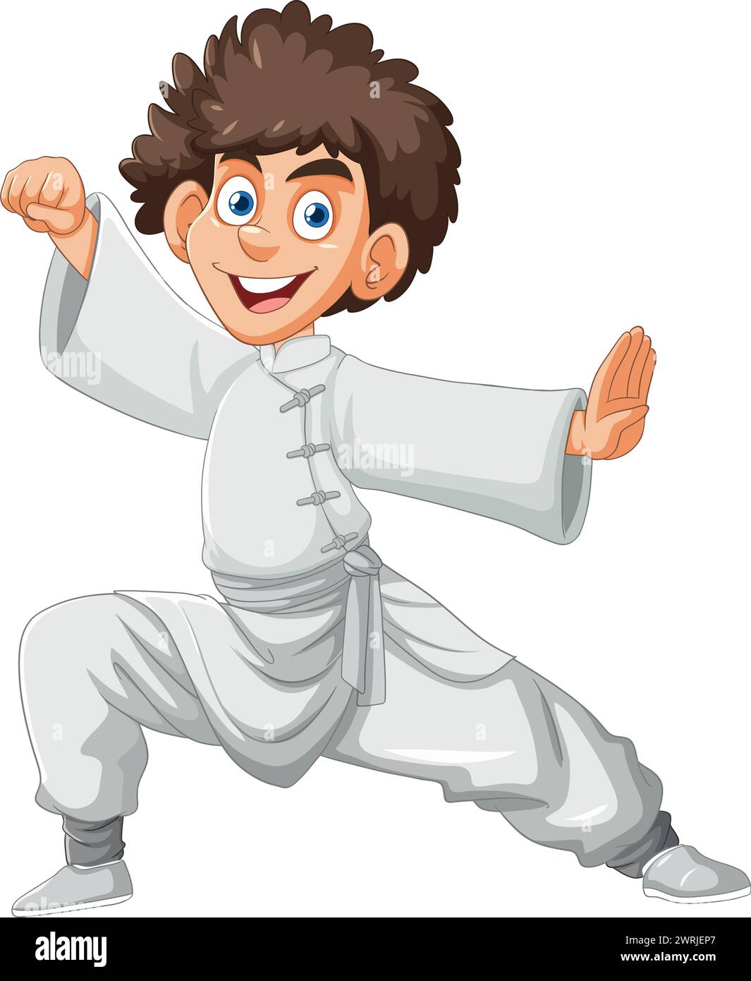 Cartoon boy in karate pose wearing white gi Stock Vector Image & Art ...
