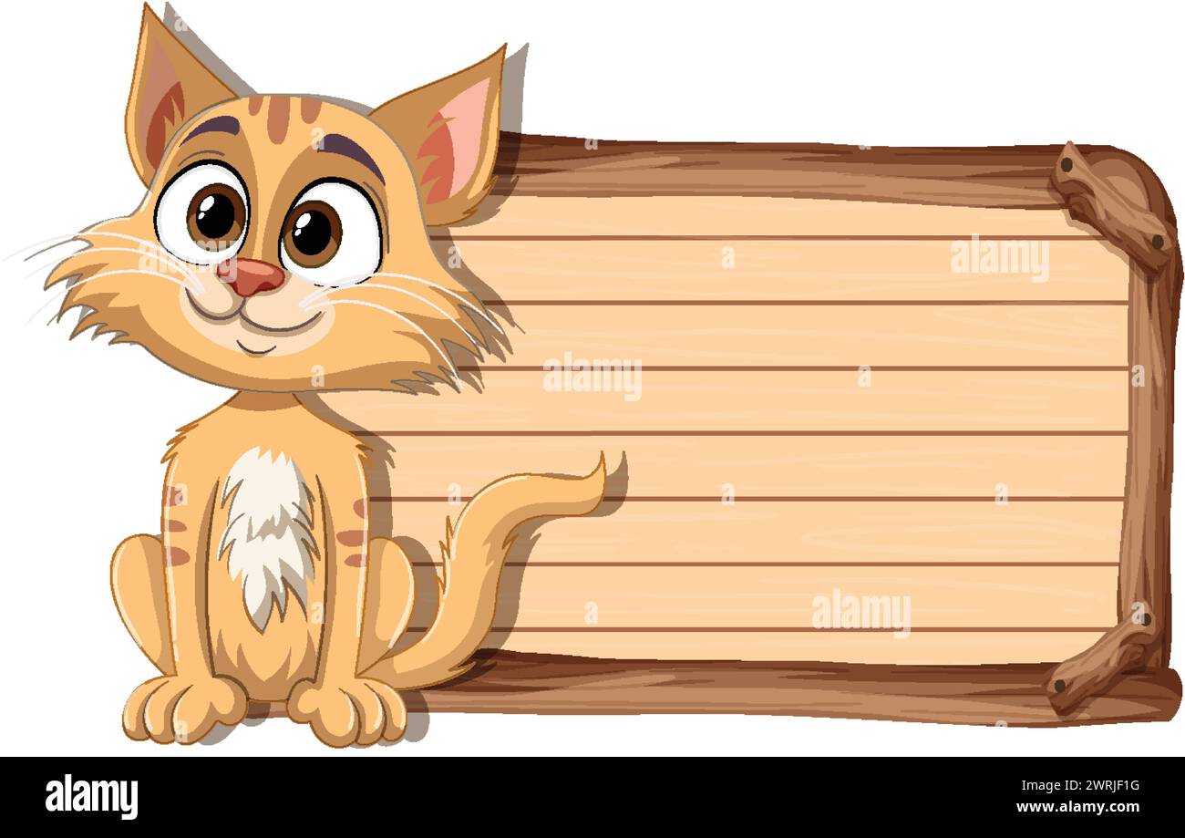 Adorable cartoon cat sitting beside a signboard Stock Vector Image ...