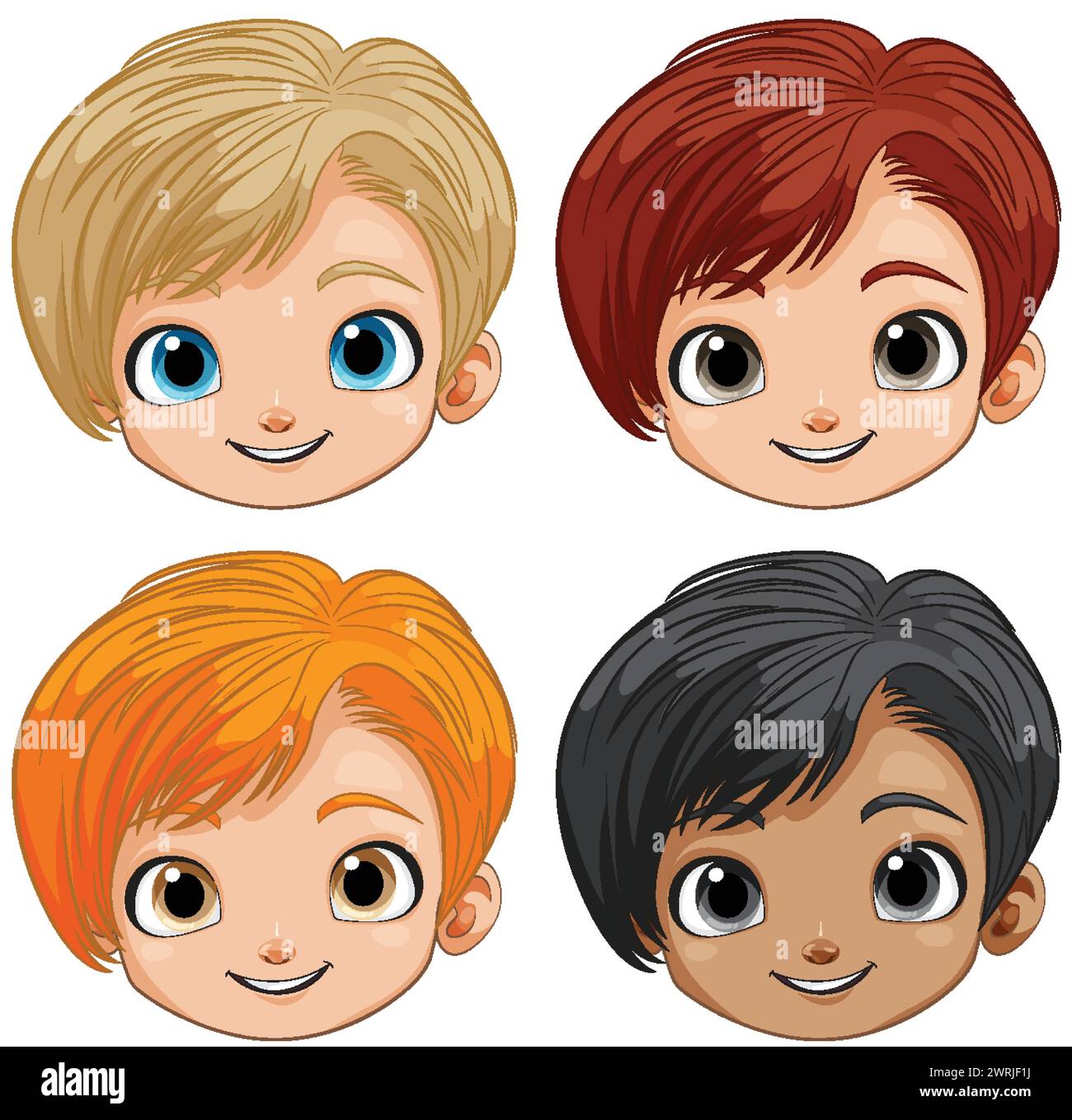 Colorful vector illustration of four cartoon kids Stock Vector Image ...