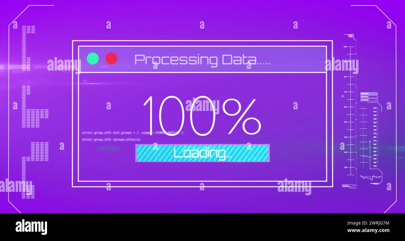 Image of data processing on purple background Stock Photo - Alamy