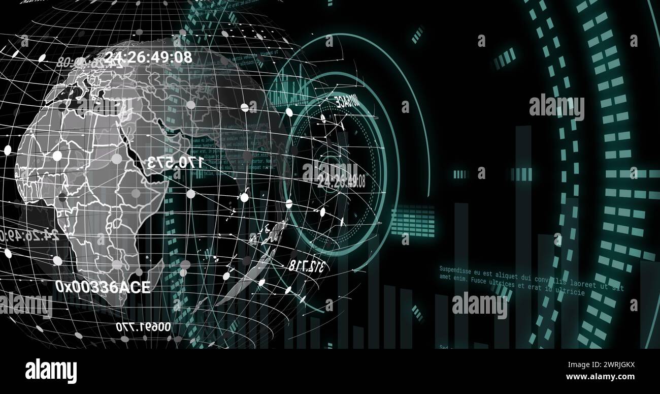Image of data processing and globe over scopes scanning Stock Photo - Alamy
