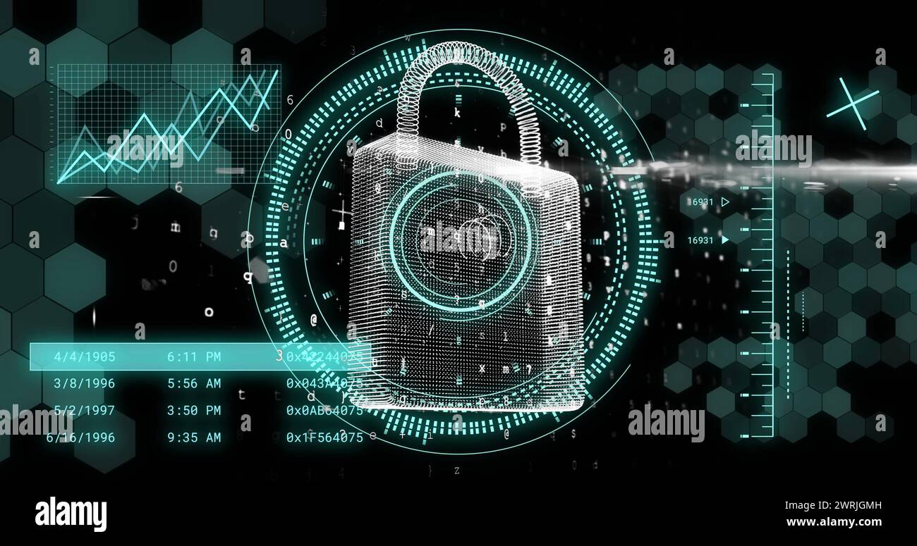 Image of data processing and padlock over scopes scanning Stock Photo - Alamy
