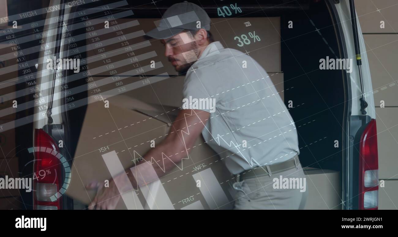 Rear view caucasian deliveryman unloading hi-res stock photography and ...