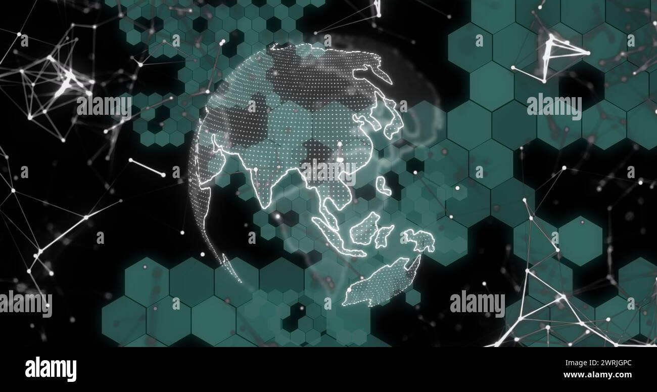 Image of globe, data processing over scopes scanning. Global computing ...