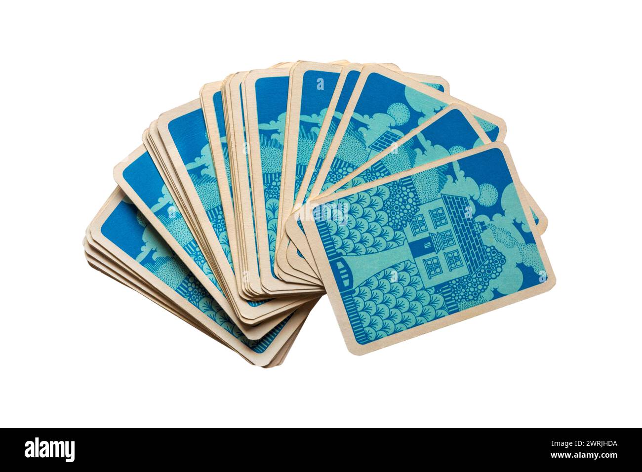 old retro Happy Families playing cards showing reverse side isolated on ...