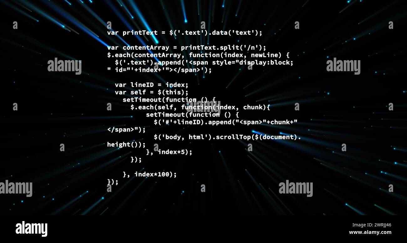 Image of data processing over light trails on black background Stock ...