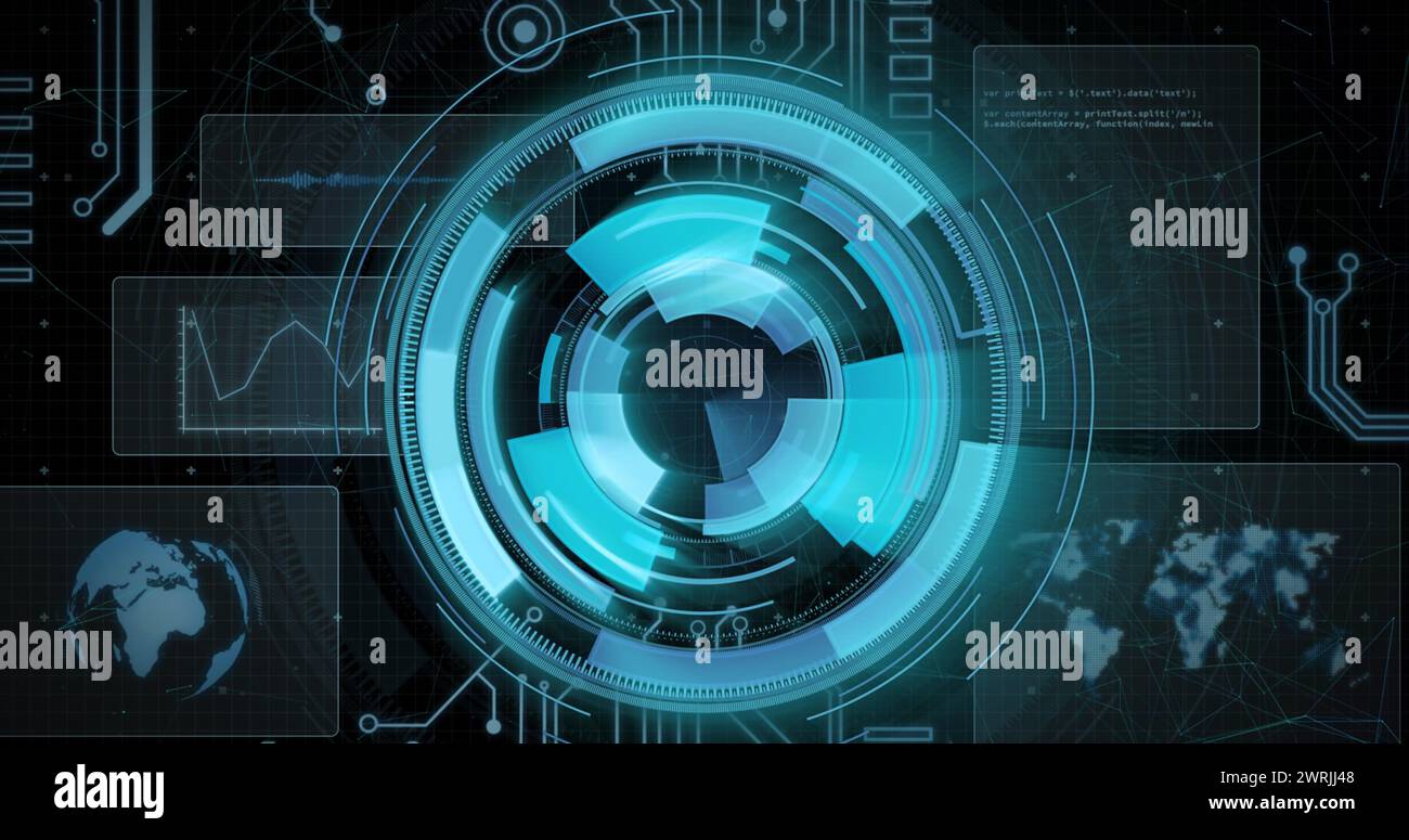 Image of data processing with scope scanning on black background Stock ...
