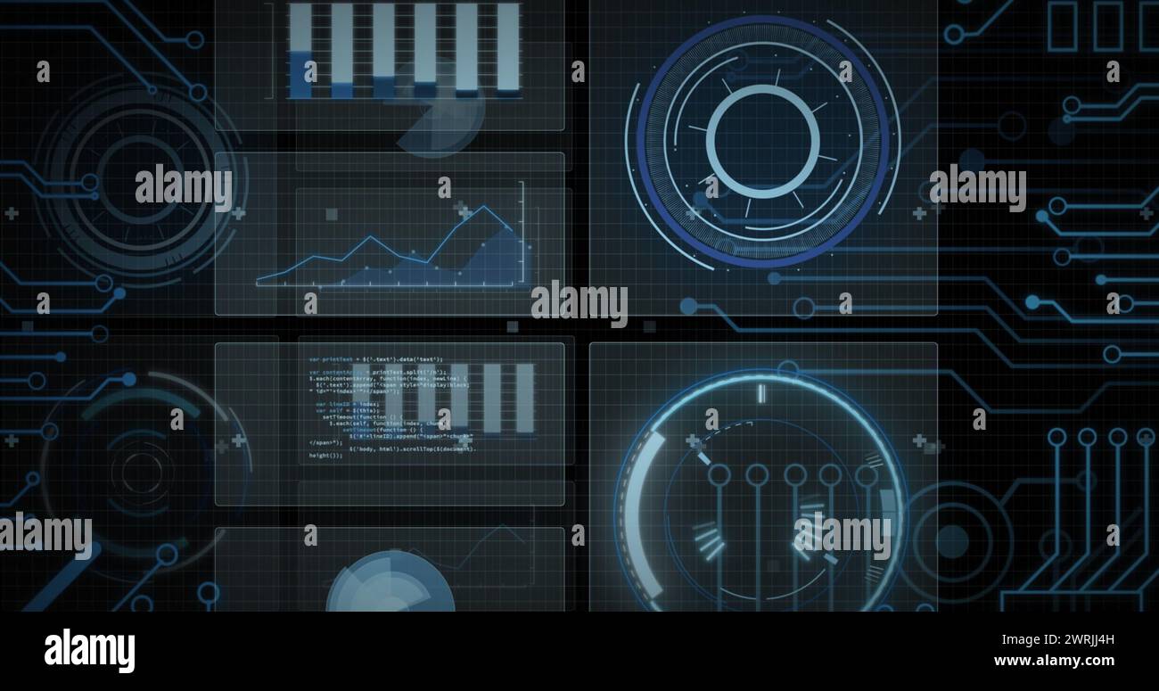 Image of data processing with scope scanning on black background Stock ...